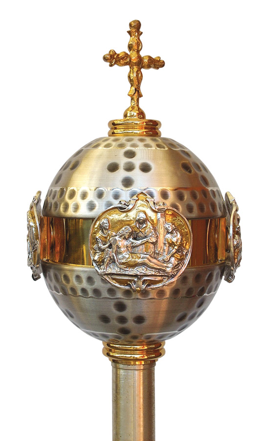 Ferula liturgica con asta bicolore e decorazione di scene sacre ...